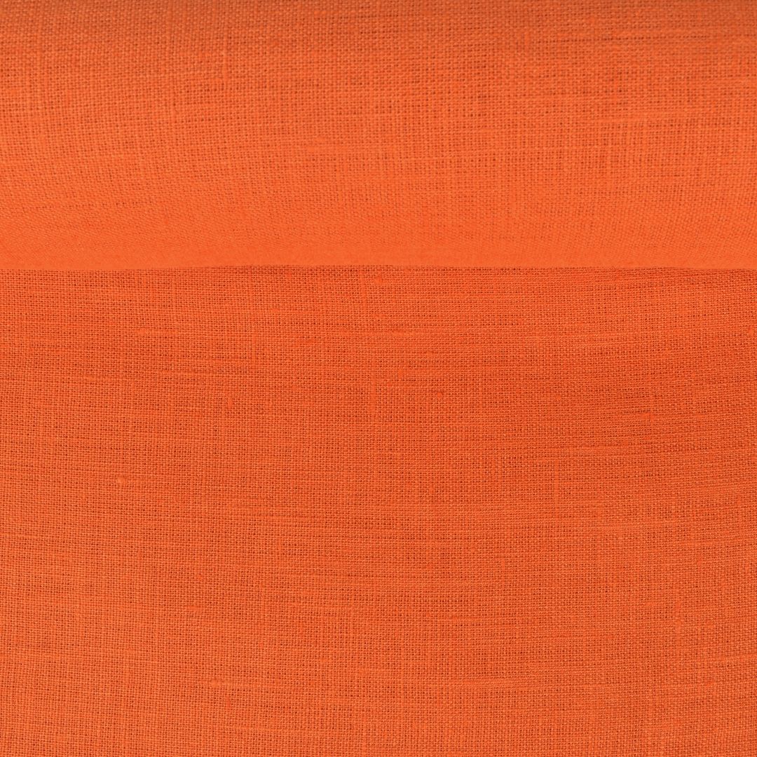 Washed luminous orange color linen fabric, 205 g/m² | Linen By Linas